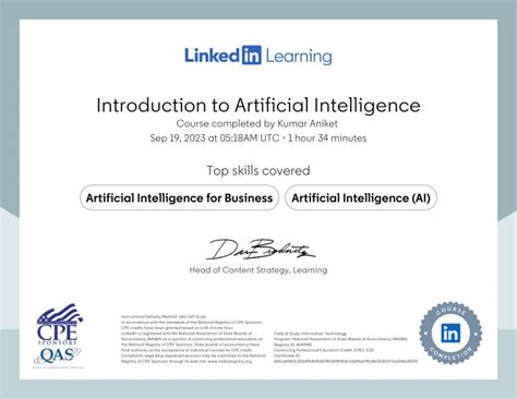 Completed "Introduction to Artificial Intelligence" course on LinkedIn ...