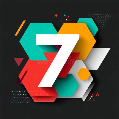 Colorful Geometric Number Seven With Hexagons And Abstract Shapes On