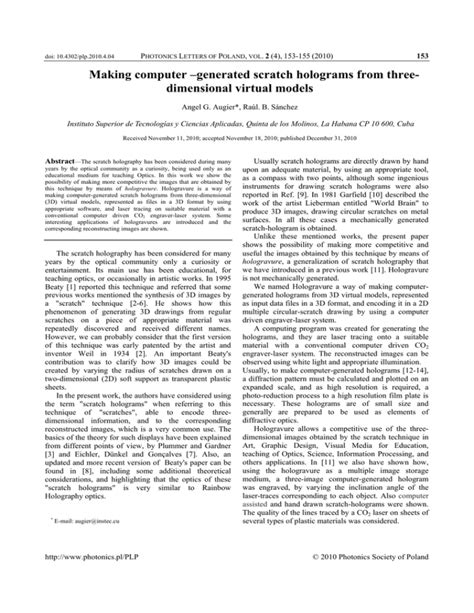 Computer Generated Scratch Holograms From 3d Models