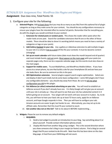 Five Ect Work Ect424is 324 Assignment Five Wordpress Site Plugins