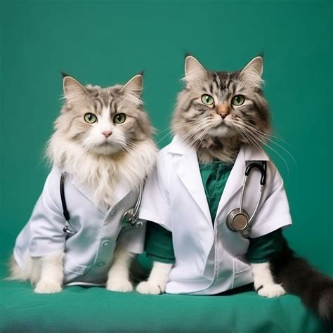 Doctor Cat Duo Adorable Feline Healthcare Professionals