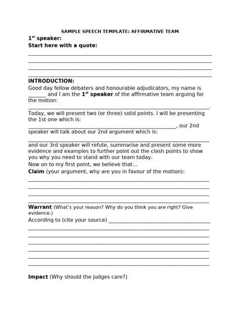 Sample Speech Template Pdf Political Communication Public Speaking