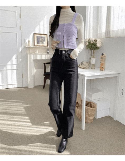 2color데님와이드하이웨스트버클팬츠 에이블리