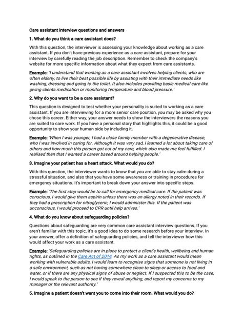 Care Assistant Interview Questions And Answers Pdf