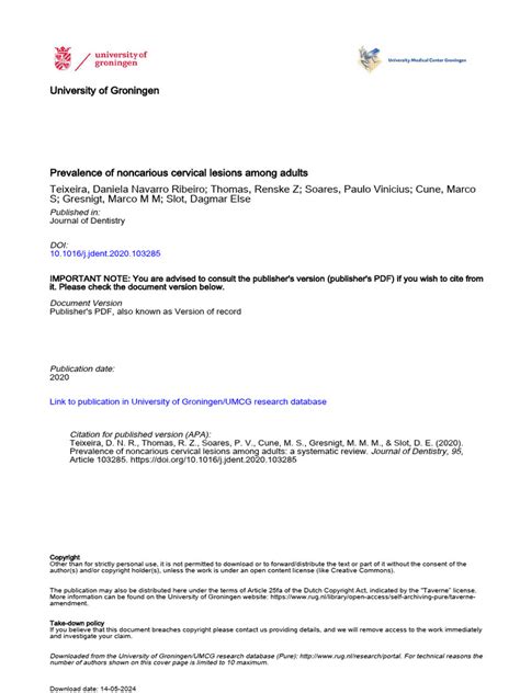 Prevalence Of Noncarious Cervical Lesions Among Adults Pdf Tooth