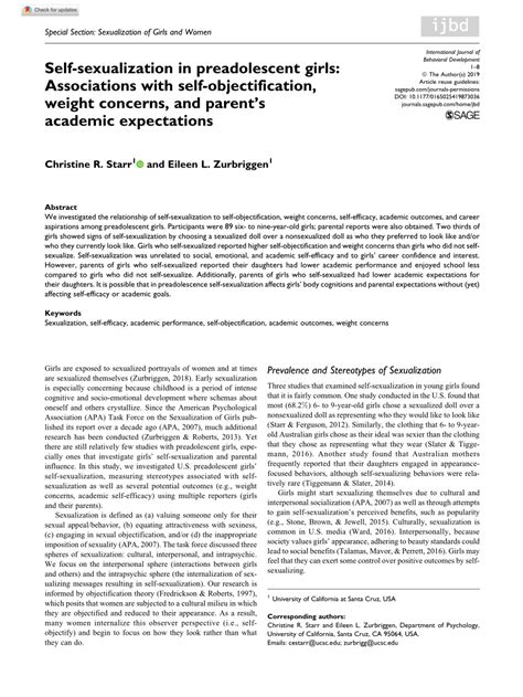Pdf Self Sexualization In Preadolescent Girls Associations With Self Objectification Weight