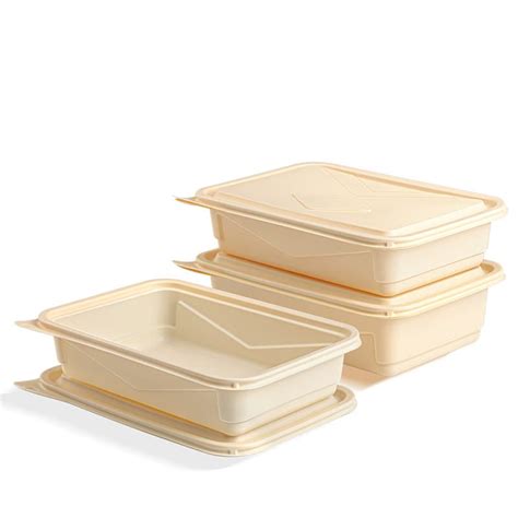 Disposable Cornstarch Food Container Rectangle With Lid Saizhuo