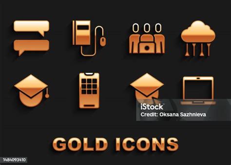 휴대폰 네트워크 클라우드 연결 노트북 졸업 모자 지구본 온라인 수업 말풍선 채팅 및 마우스 아이콘이 있는 전자 책을 설정합니다 벡터 Brand Name Online