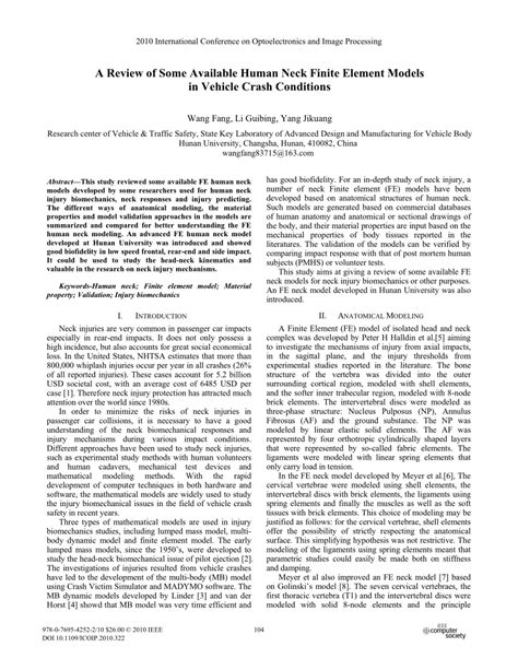 Pdf A Review Of Some Available Human Neck Finite Element Models In