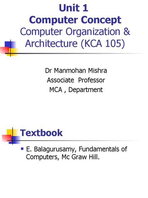Computer Organization And Architecture Kca 105 Dr Manmohan Mishra
