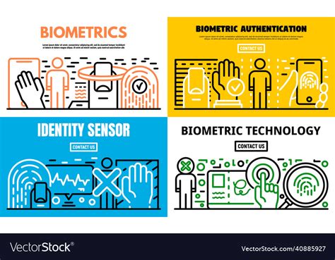 Biometric Recognition Banner Set Outline Style Vector Image