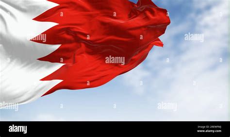 National Flag Of Bahrain Waving In A Clear Day White Band On The Left