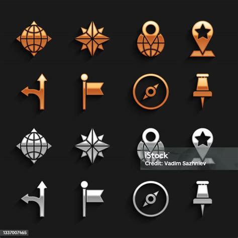 위치 마커 별 푸시 핀 나침반 도로 교통 표지판 세계 세계 나침반 및 바람 장미 아이콘지도 포인터를 설정합니다 벡터 거리에 대한