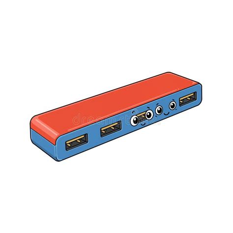 Rectangular USB Hub Illustration With A Red Top And Blue Sides It Features Three USB Stock