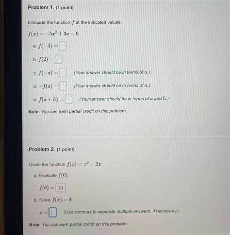 solved problem 1 1 ﻿point evaluate the function f ﻿at the