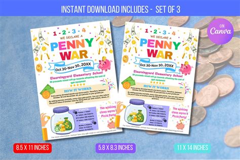 Editable Penny War Fundraiser Flyer Printable School Fundraiser Event