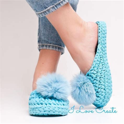 Pom Pom Slippers Crochet Pattern By I Love Create Связанный крючком