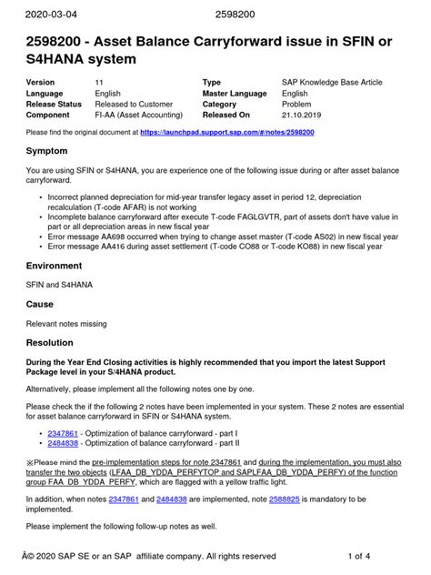 Asset Balance Carryforward Issue In Sfin Or S4hana System Pdf