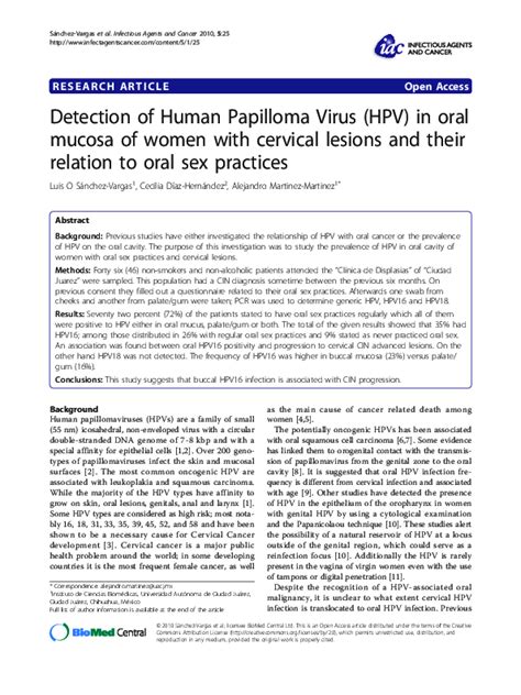 Pdf Detection Of Human Papilloma Virus Hpv In Oral Mucosa Of Women
