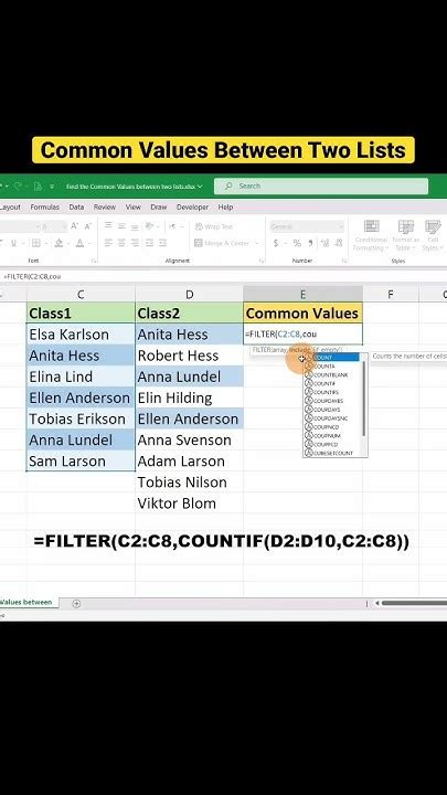 Find Common Values Between Two Lists In Excel Shorts Youtube