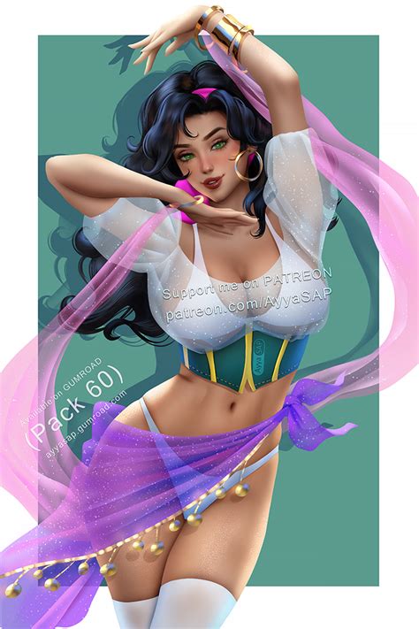 Rule 34 1girls Ayyasap Black Hair Cleavage Dancer Dancer Outfit Disney Esmeralda Female Green