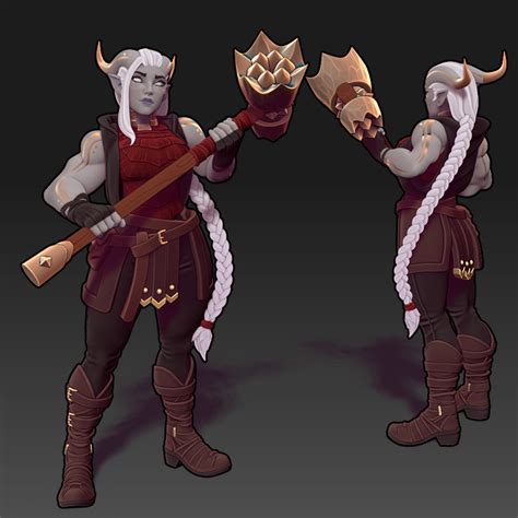 3d Printable Quni The Breaker Female Tiefling Barbarian Fighter