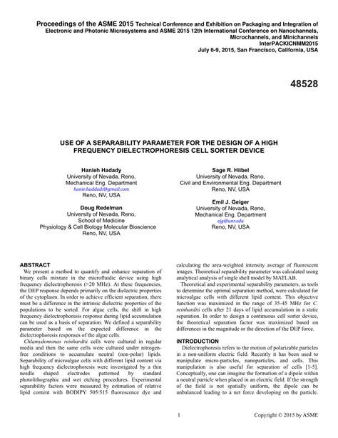 Pdf Use Of A Separability Parameter For The Design Of A High