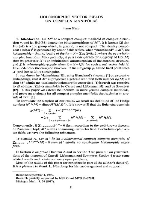 Pdf Holomorphic Vector Fields On Complex Manifolds L Karp