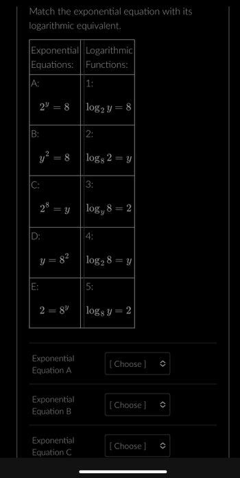 Answered Match The Exponential Equation With Its Logarithmic