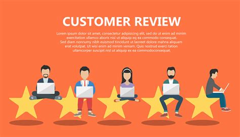피드백 평가 메시지 및 알림을의 개념입니다 고객 서비스 그림에 평가 5 사람들과 그들에 그들의 무릎 꼭대기에 리뷰를 주는 큰 별 평면 벡터 검사 보기에 대한 스톡 벡터 아트