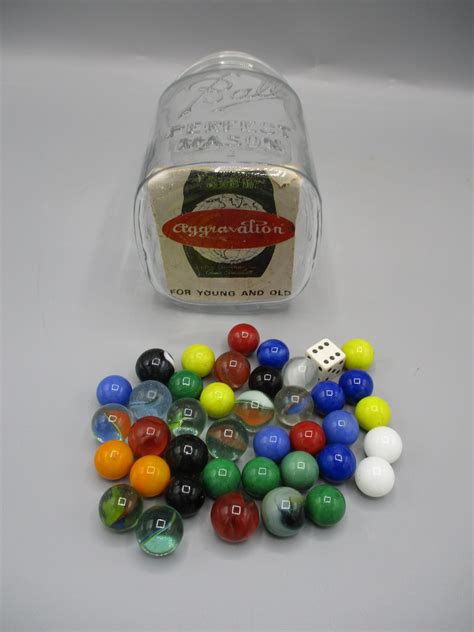 1962 Aggravation Board Game Pieces In Ball Mason Jar
