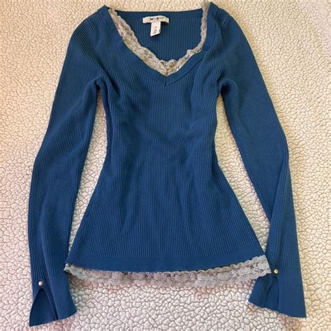 Super Cute Blue Sweater Long Sleeve Fitted Top Depop