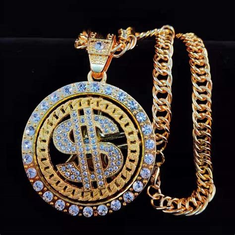 Men Hip Hop Rotatable Dollar Pendant Necklace Gofaer Finds Store