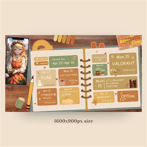 Kawaii Anime Stream Schedule Template Cozy Weekly Notebook Canva