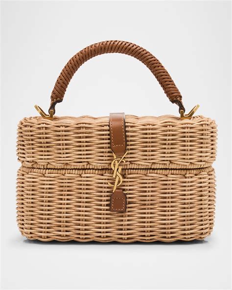 Saint Laurent Vanity Bag In Raffia And Wicker Naturel Brick
