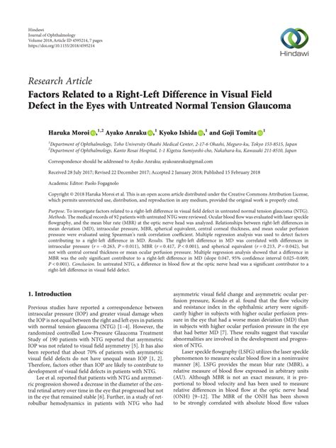 PDF Factors Related To A Right Left Difference In Visual Field Defect In The Eyes With