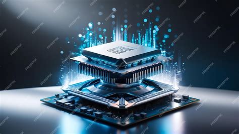 Futuristic Central Processor Unit Powerful Quantum Cpu On Pcb Motherboard With Data Transfers