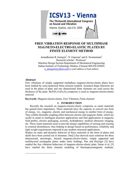 Pdf Free Vibration Response Of Multiphase Magneto Electro Elastic Plates By Finite Element Method