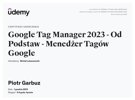 udemy course completion certificate piotr garbuz