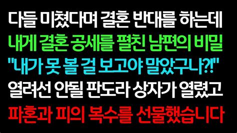실화사연 다들 미쳤다며 결혼 반대를 하는데 내게 결혼 공세를 펼친 남편의 비밀 열려선 안될 판도라 상자가 열렸고 파혼과 피의 복수를 선물했습니다ㅣ라디오드라마ㅣ사이다사연ㅣ