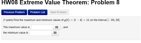 Solved HW Extreme Value Theorem Problem Point Find Chegg