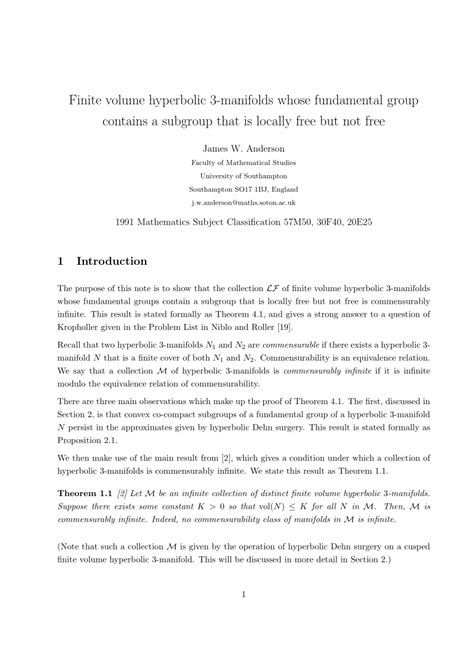 Pdf Finite Volume Hyperbolic 3 Manifolds Whose Fundamental Group Contains A Subgroup That Is