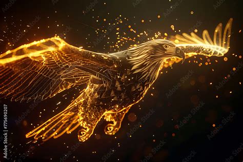 Eagle Depicted In A Wireframe Based Visualization Against A Glowing Translucent Background