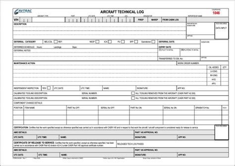 Avtrac Part 42 Technical Log Sheet Replacement Book Avtrac