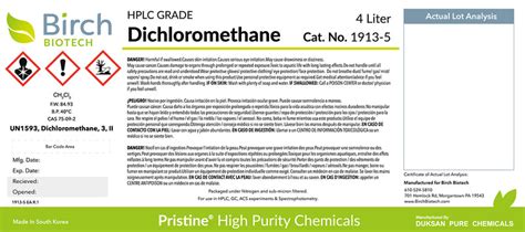 Pristine® Dichloromethane Hplc Grade 4 X 4 Liter Bottlescase Birch
