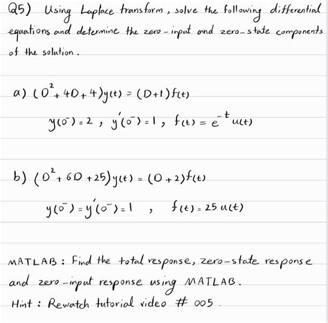 solved q5 ﻿using laplace transform solve the following