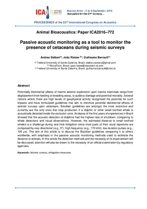 Pdf Passive Acoustic Monitoring As A Tool To Monitor The Presence Of