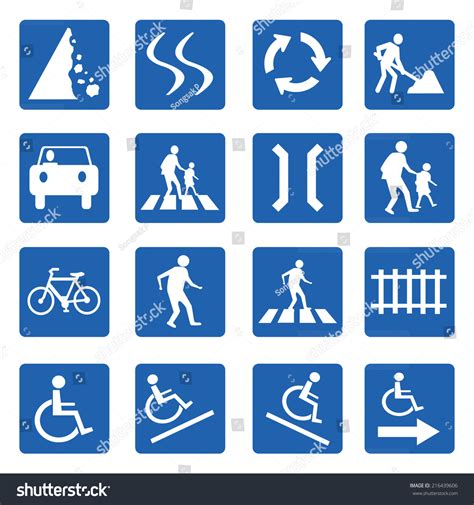 Vektor Stok Vector Illustration Road Signs Icon Set Tanpa Royalti