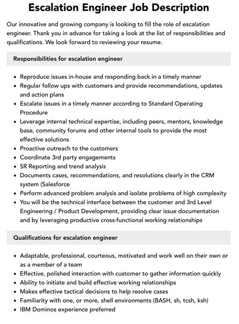 Escalation Engineer Job Description Velvet Jobs