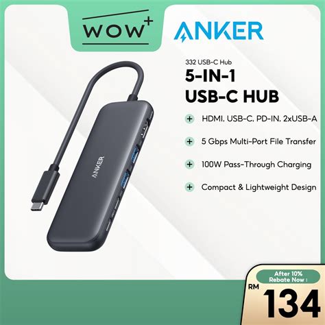 Anker 332 USB C Hub USB C Hub 5 In 1 Featuring Multi Port File Transfer Pass Through Charging